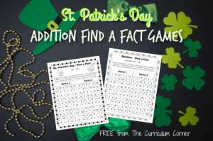 St. Patrick's Day Addition Find a Fact Games - The Curriculum Corner 123