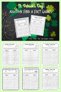 St. Patrick's Day Addition Find a Fact Games - The Curriculum Corner 123