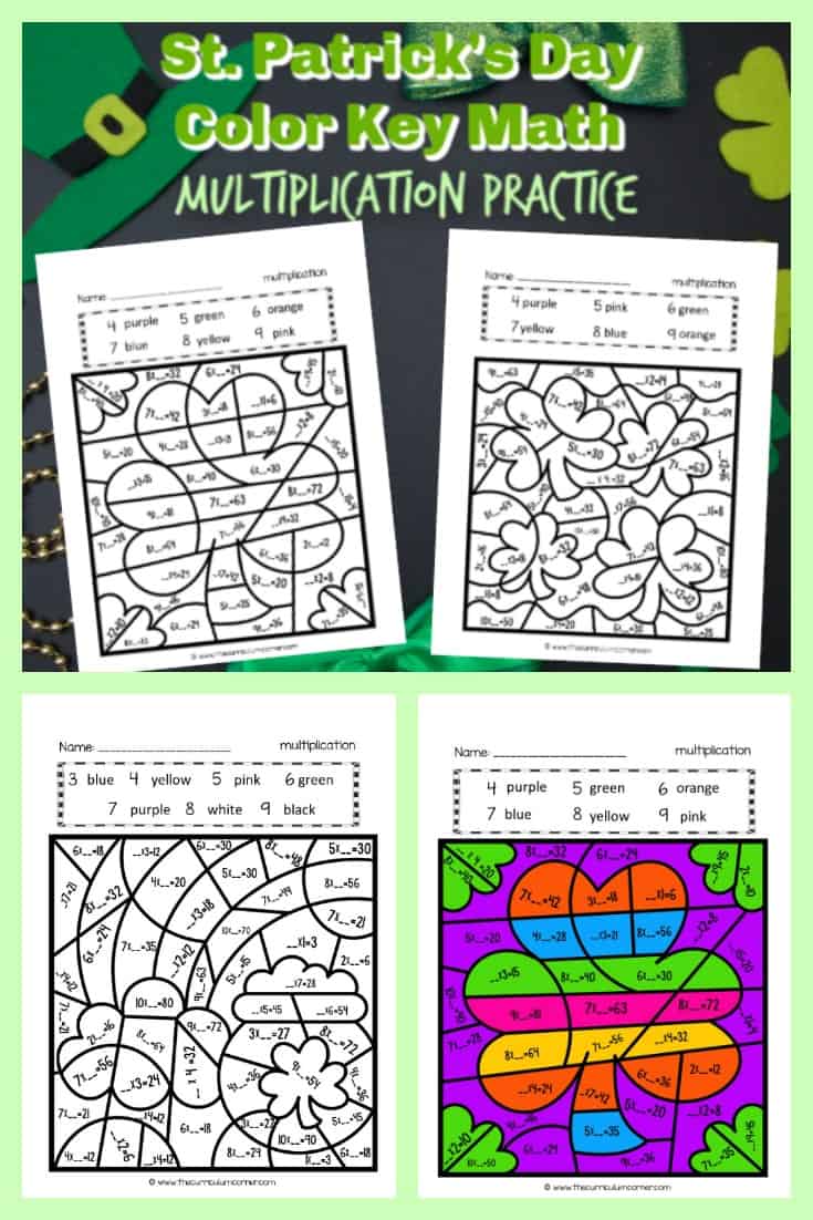 St. Patrick's Day Color Key Multiplication - The Curriculum Corner 123