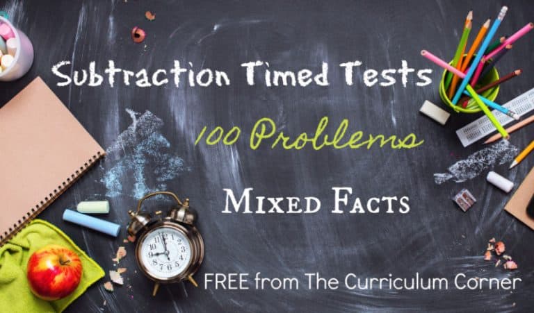 100 Subtraction Facts (Mixed Review Pages) - The Curriculum Corner 123