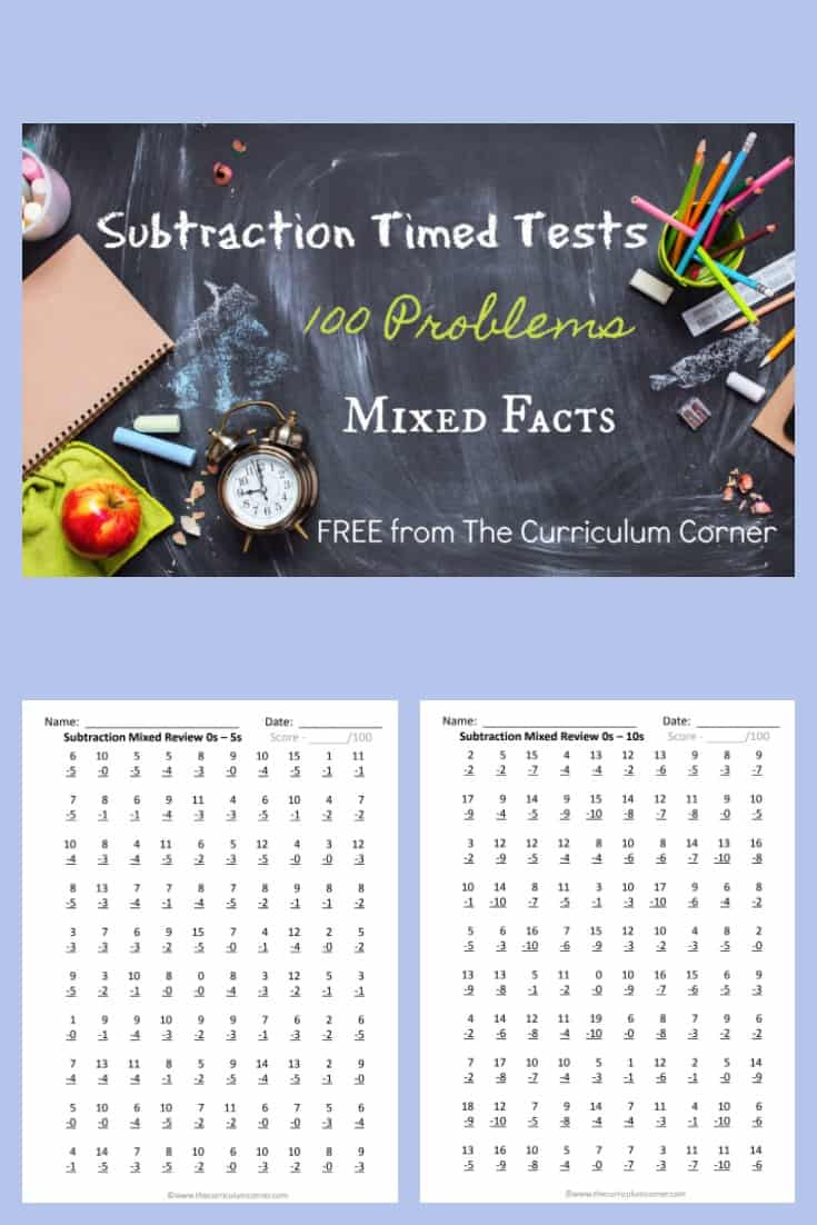 100 Subtraction Facts Mixed Review Pages The Curriculum Corner 123 100-subtraction-facts-mixed-review-pages-the-curriculum-corner-123