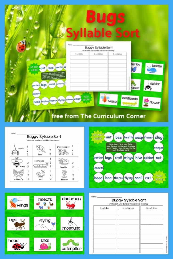 Bugs Syllable Sort - The Curriculum Corner 123