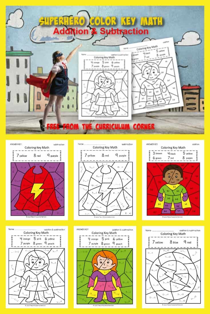 Superhero Color Key Addition - The Curriculum Corner 123