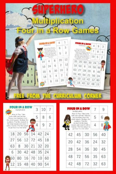Superhero Multiplication Four in a Row - The Curriculum Corner 123