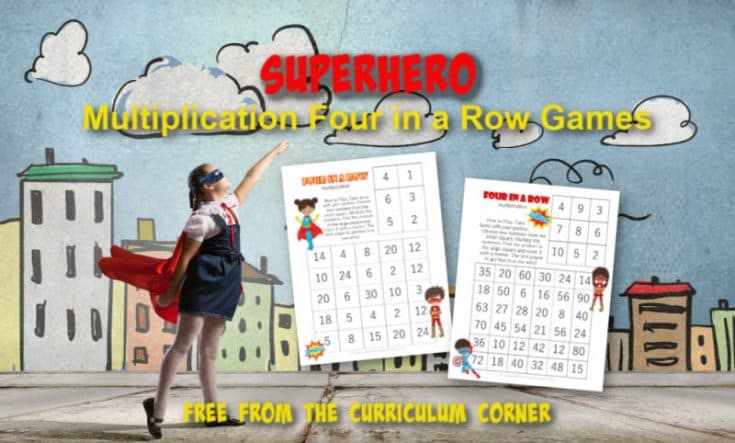 Superhero Multiplication Four in a Row - The Curriculum Corner 123