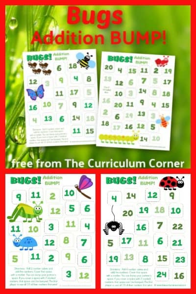 Bugs Addition BUMP Games - The Curriculum Corner 123