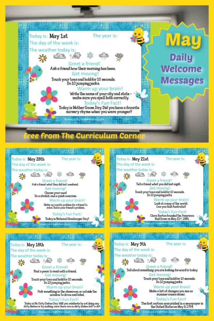 May Daily Welcome Messages - The Curriculum Corner 123