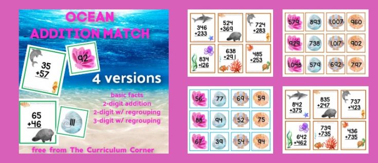 Ocean Addition Match (w/ & w/out regrouping) - The Curriculum Corner 123