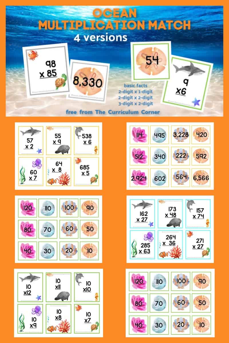 Ocean Multiplication Match (many skills) - The Curriculum Corner 123