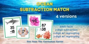 Ocean Subtraction Match (w/ & w/out regrouping) - The Curriculum Corner 123