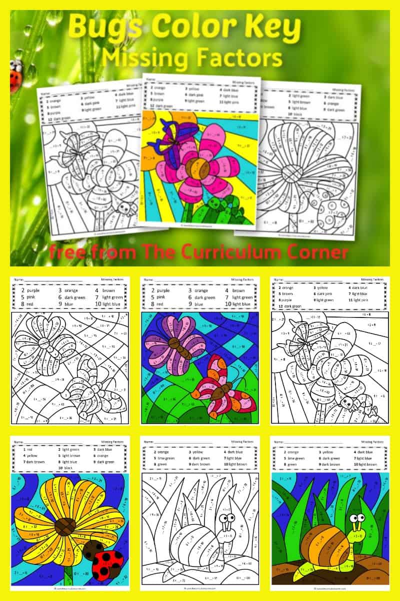 Bugs Color Key Missing Factors - The Curriculum Corner 123