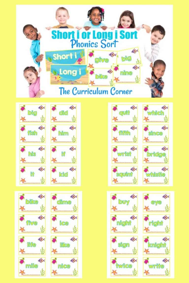 Phonics Sort: Long I & Short I - The Curriculum Corner 123