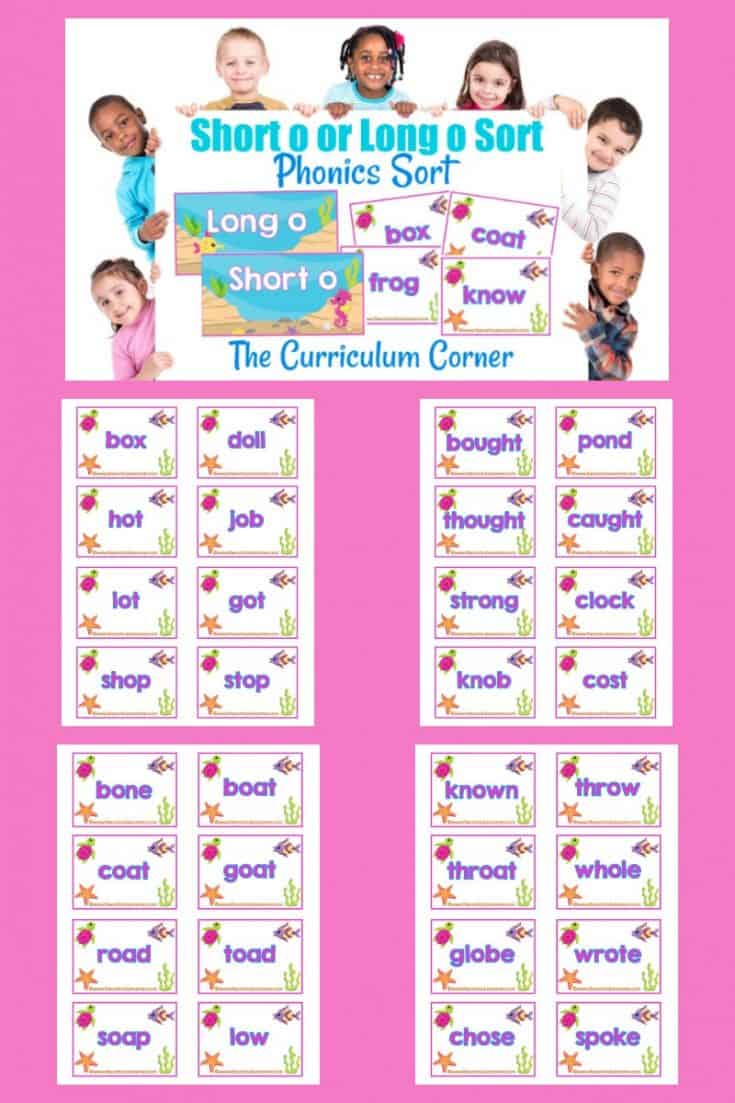 Phonics Sort: Long O & Short O - The Curriculum Corner 123