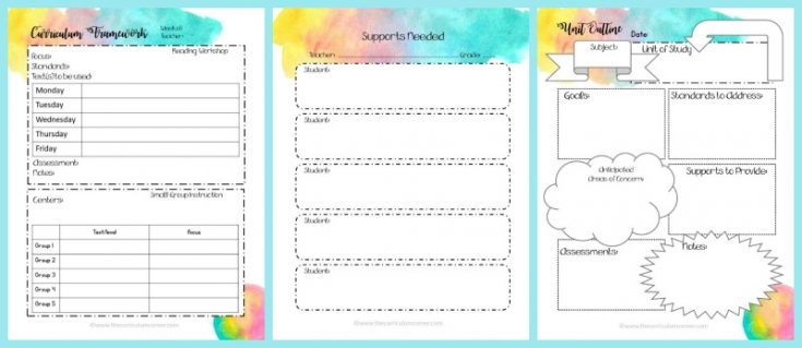 Watercolor Editable Teacher Binder - The Curriculum Corner 123