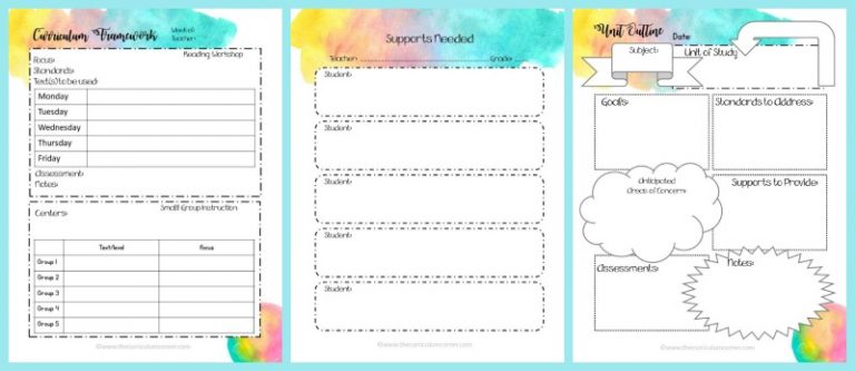 Watercolor Editable Teacher Binder - The Curriculum Corner 123