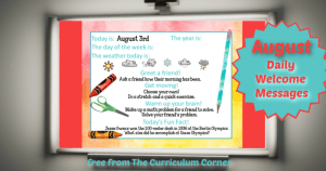 August Daily Welcome Messages - The Curriculum Corner 123