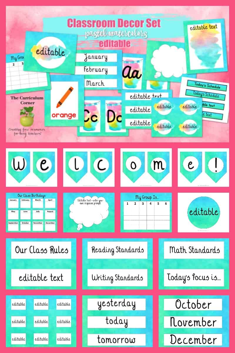 Classroom Decor: Watercolor - The Curriculum Corner 123