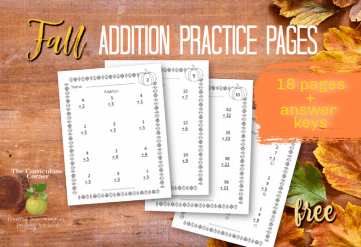 fall addition practice 1 - The Curriculum Corner 123