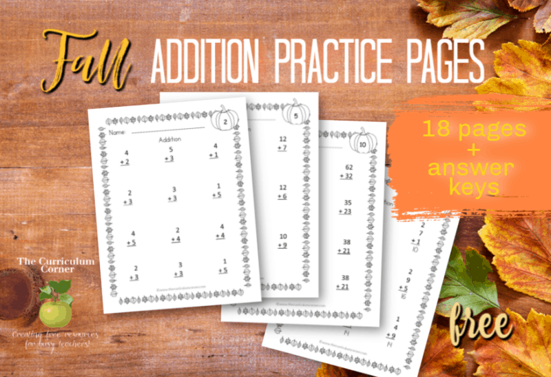 fall addition practice 1 - The Curriculum Corner 123