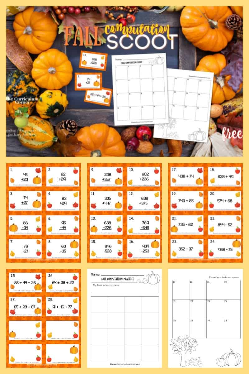 Fall Computation Scoot - The Curriculum Corner 123