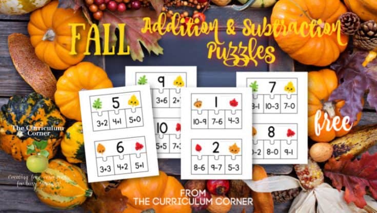 Fall Addition & Subtraction Fact Puzzles - The Curriculum Corner 123