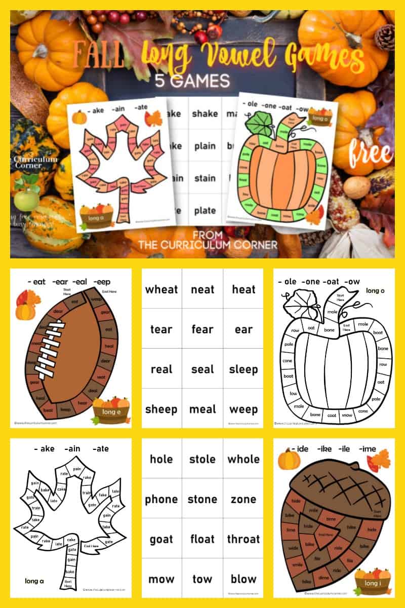 Fall Long Vowel Games - The Curriculum Corner 123