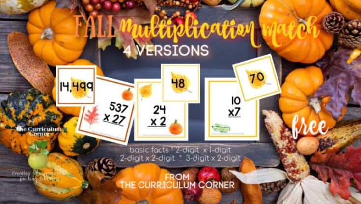 Fall Multiplication Match (many skills) - The Curriculum Corner 123