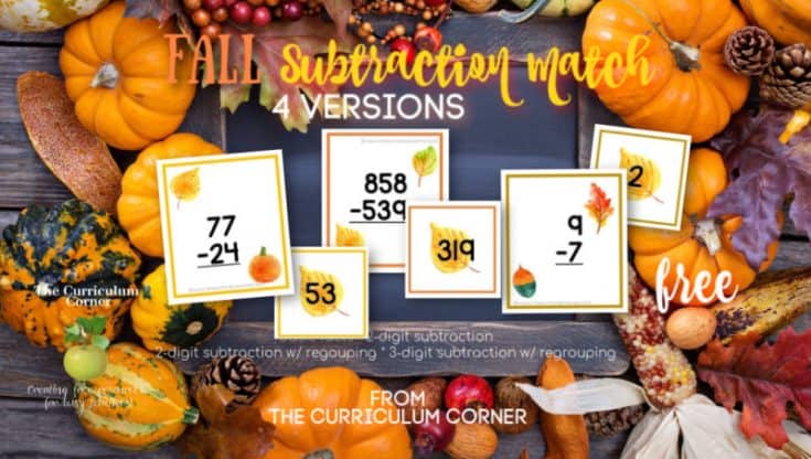 Fall Subtraction Match (w/ and w/out regrouping) - The Curriculum ...
