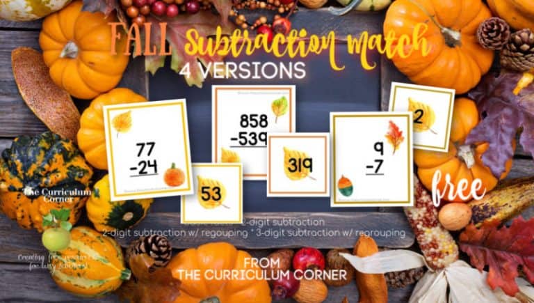 Fall Subtraction Match (w/ and w/out regrouping) - The Curriculum ...