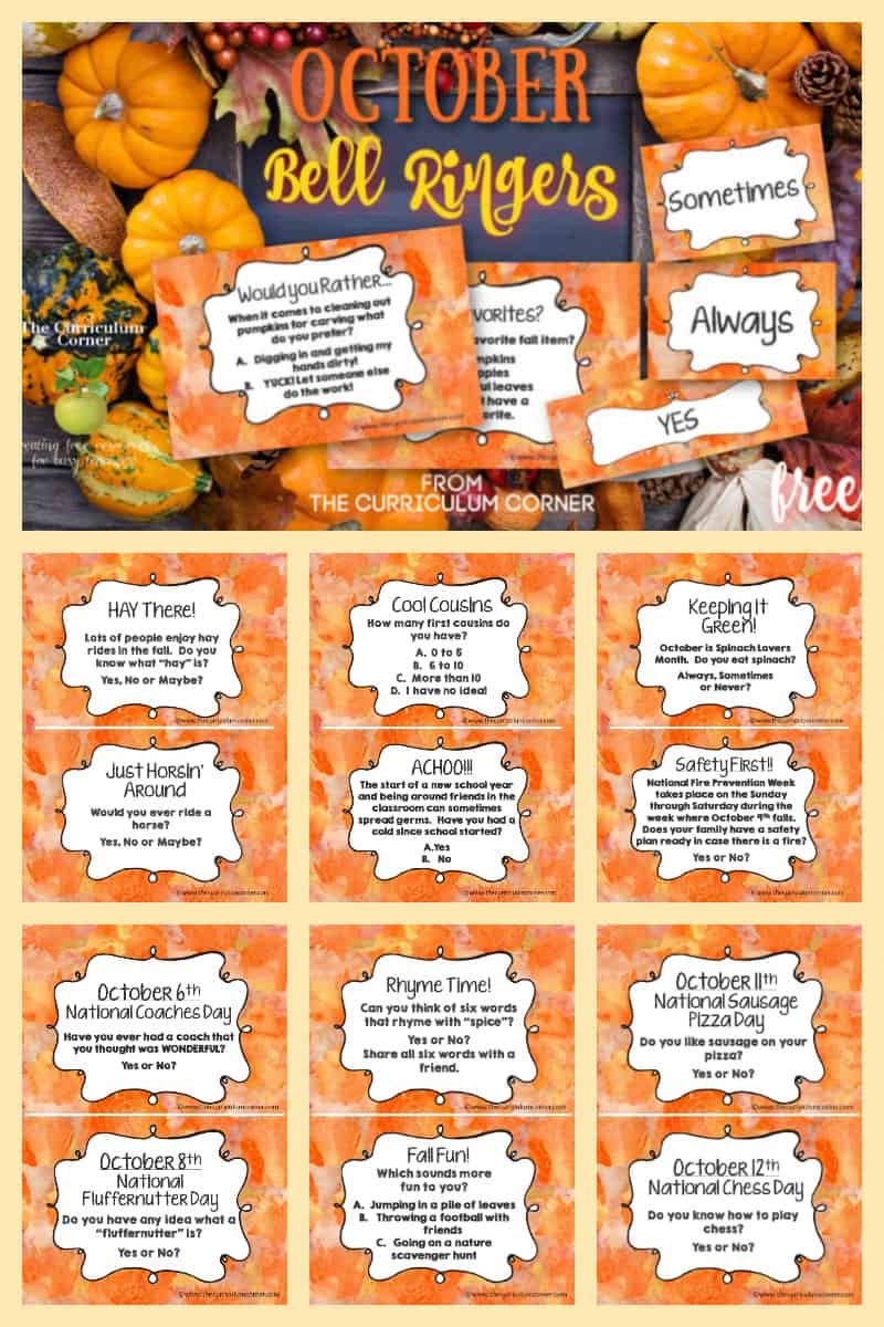 October Bell Ringer Questions - The Curriculum Corner 123