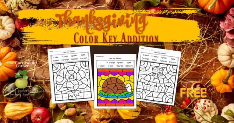 Thanksgiving Color Key Addition - The Curriculum Corner 123
