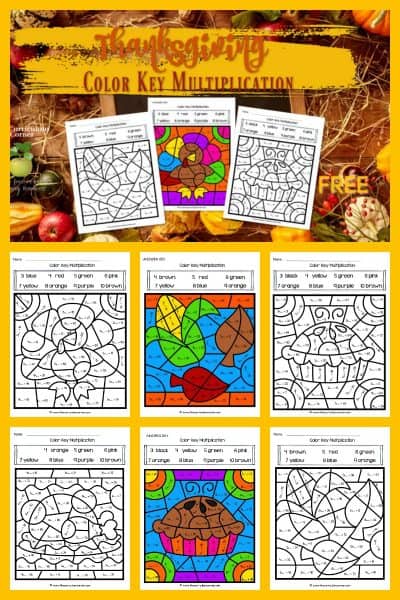 Thanksgiving Color Key Multiplication - The Curriculum Corner 123