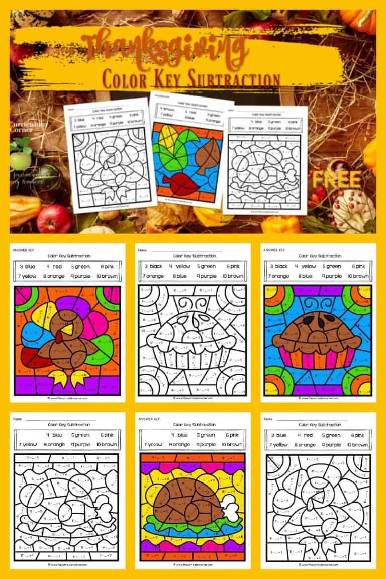 Thanksgiving Color Key Subtraction - The Curriculum Corner 123