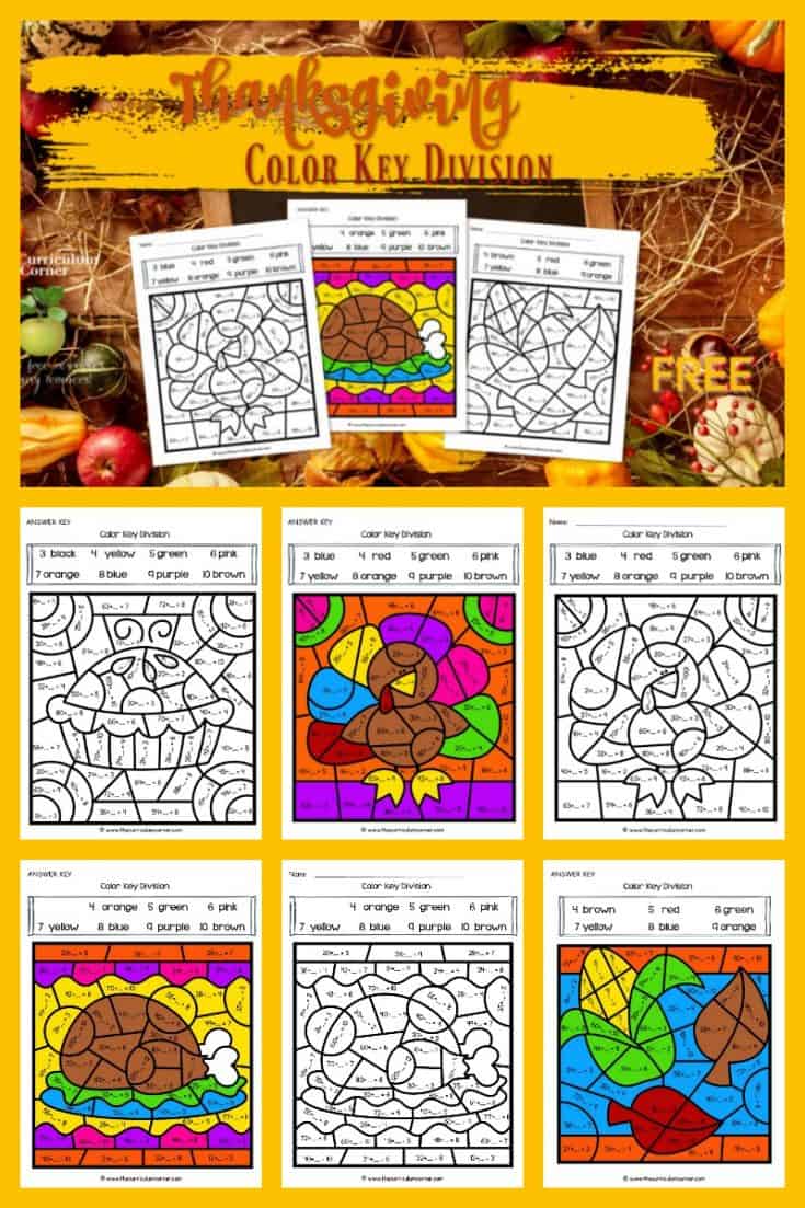 Thanksgiving Color Key Division - The Curriculum Corner 123