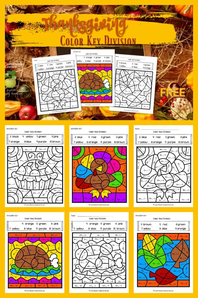 Thanksgiving Color Key Division - The Curriculum Corner 123