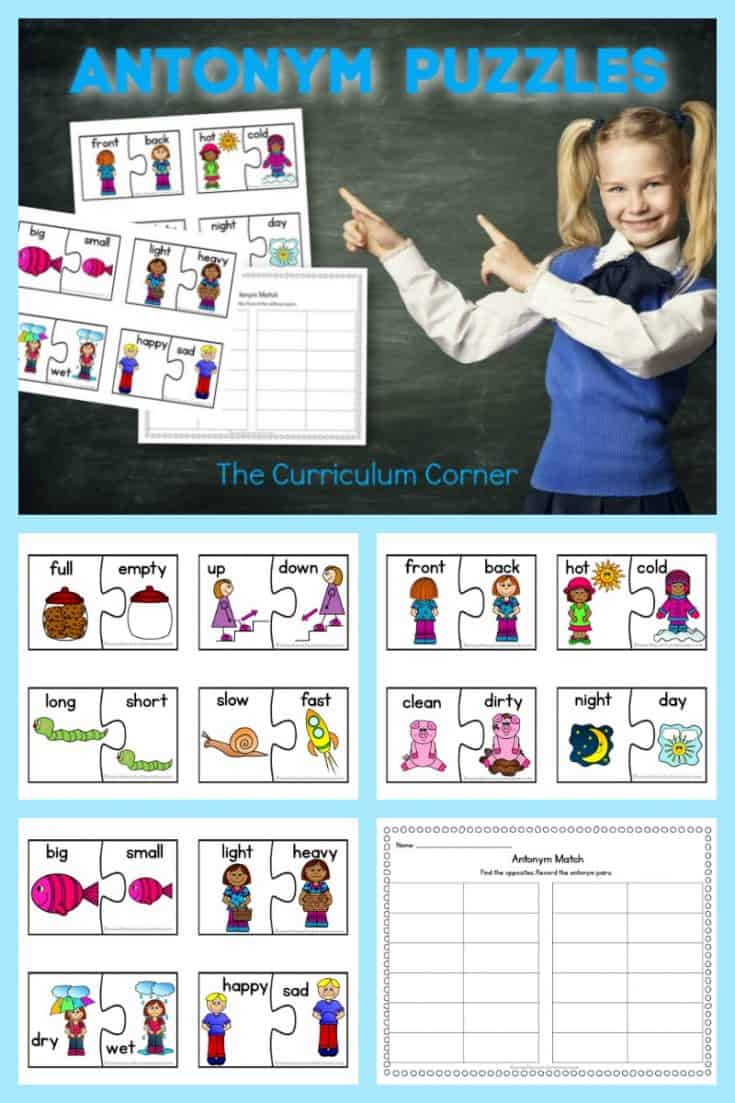 antonym puzzles pinterest - The Curriculum Corner 123