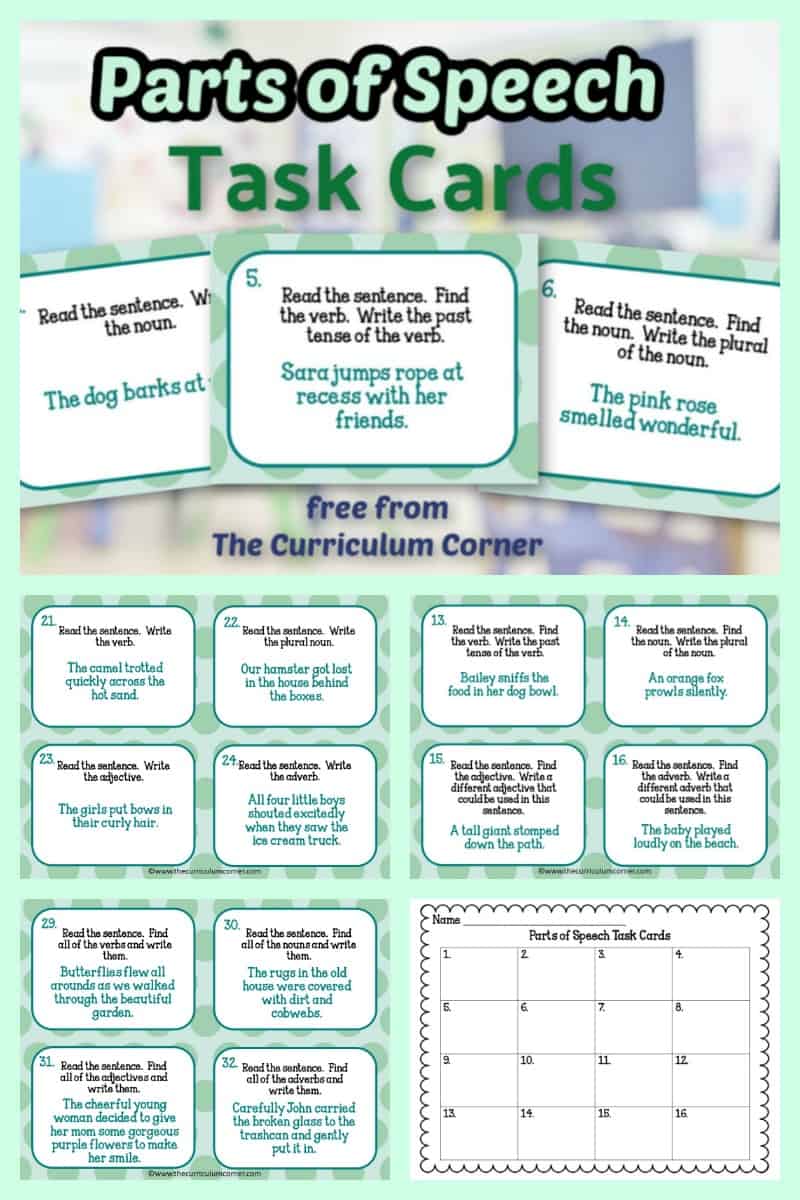 Parts of Speech Scoot - The Curriculum Corner 123