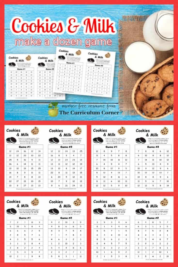 Cookies & Milk Making a Dozen Game - The Curriculum Corner 123