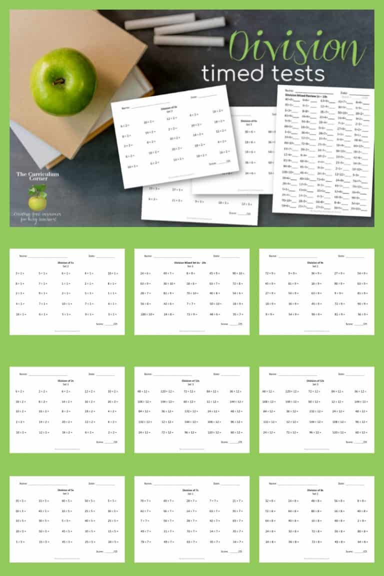 Division Timed Tests - The Curriculum Corner 123