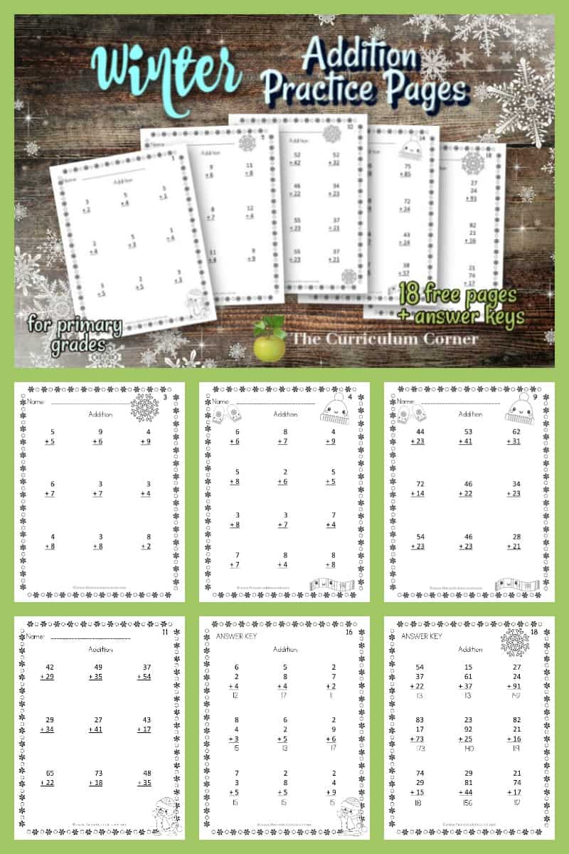 Winter Addition Practice Pages - The Curriculum Corner 123