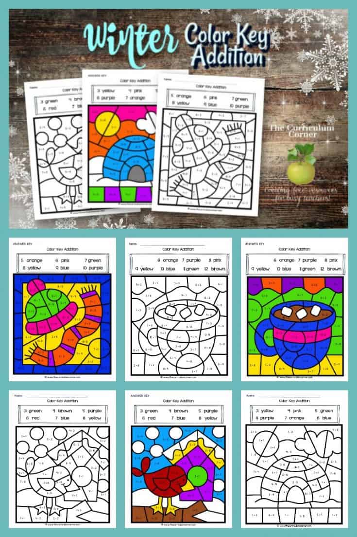 Winter Color Key Addition - The Curriculum Corner 123