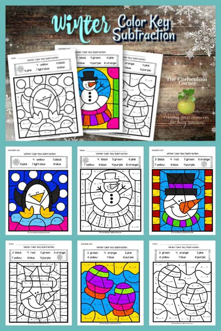 Winter Color Key Subtraction - The Curriculum Corner 123