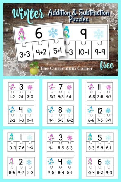 Winter Addition & Subtraction Fact Puzzles - The Curriculum Corner 123