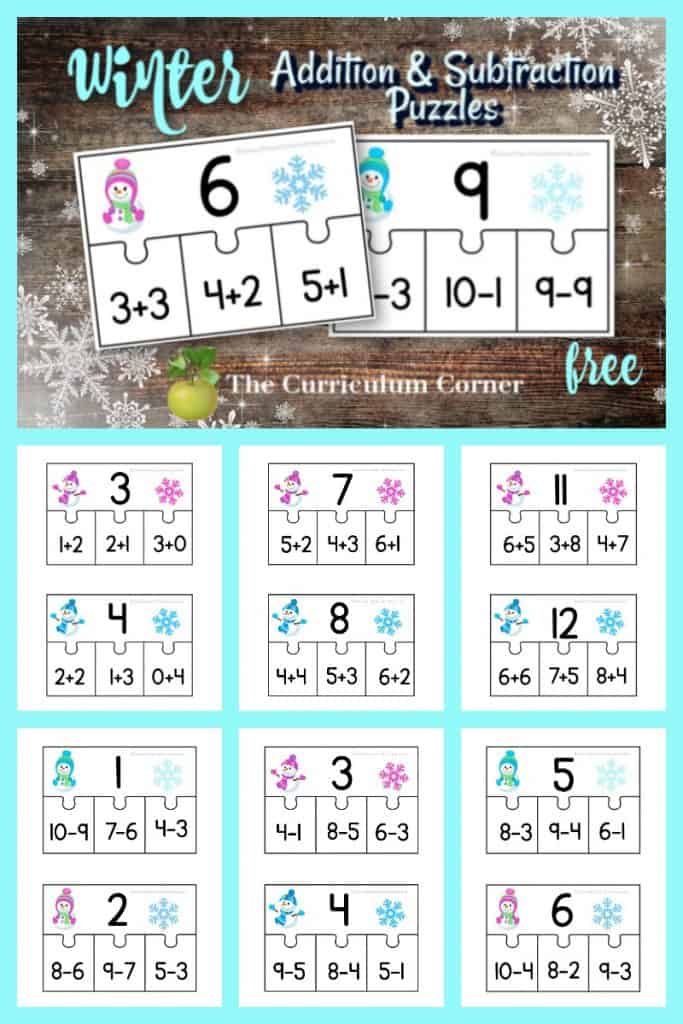 Winter Addition & Subtraction Fact Puzzles - The Curriculum Corner 123