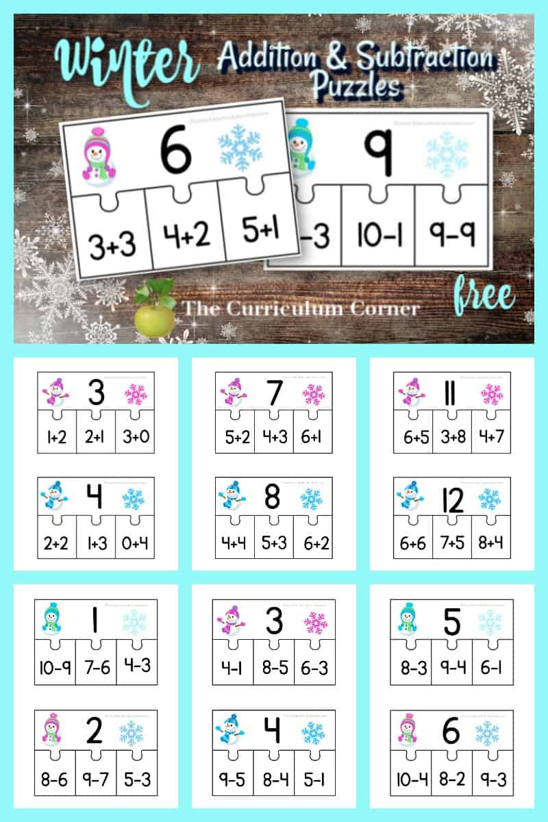 Winter Addition & Subtraction Fact Puzzles - The Curriculum Corner 123