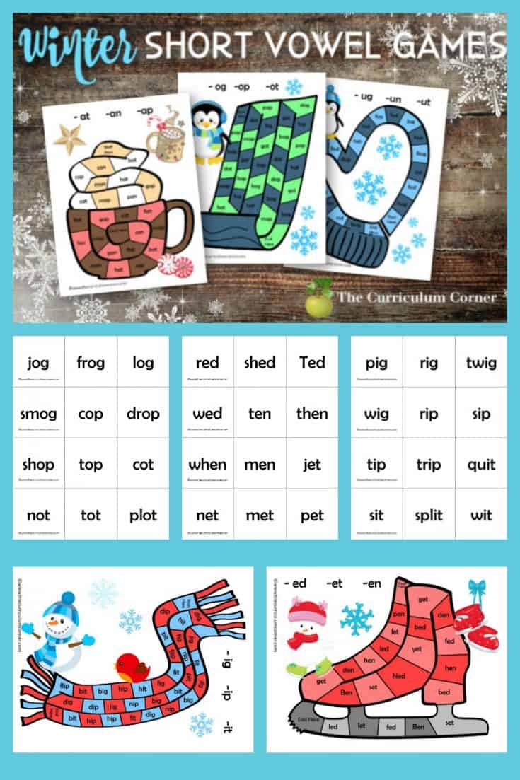 Winter Short Vowel Board Games - The Curriculum Corner 123