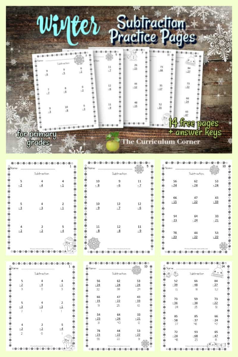 Winter Subtraction Pages - The Curriculum Corner 123