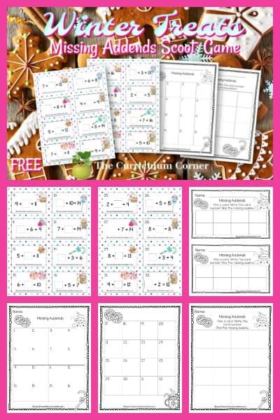 Winter Missing Addends Cards - The Curriculum Corner 123