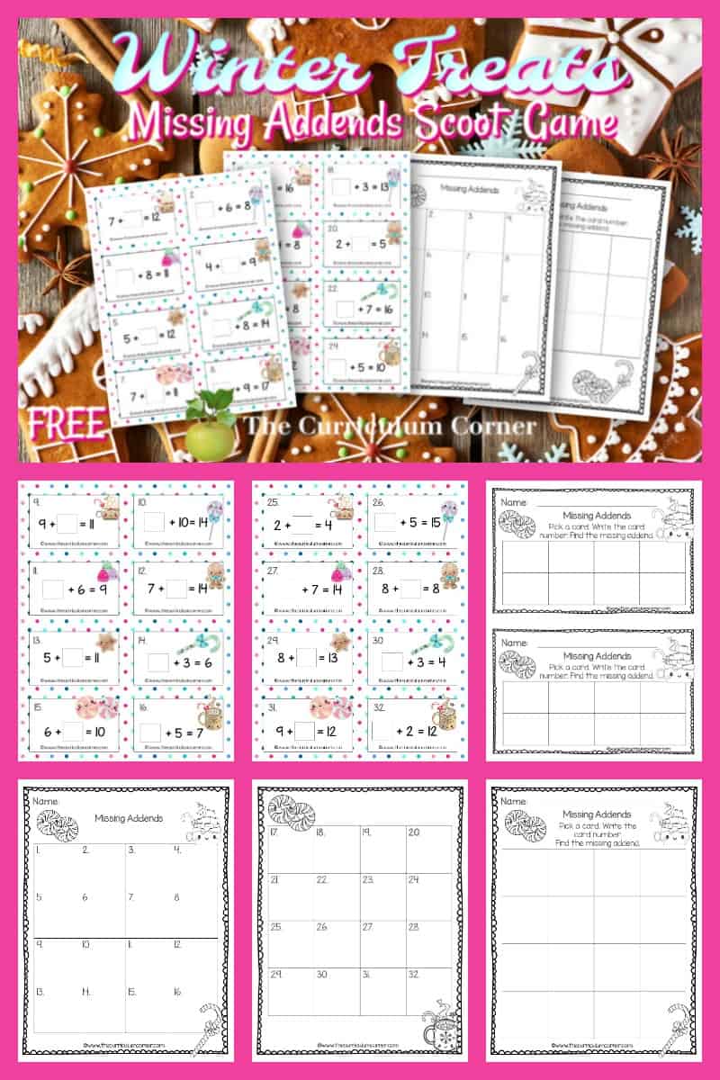 Winter Missing Addends Cards - The Curriculum Corner 123