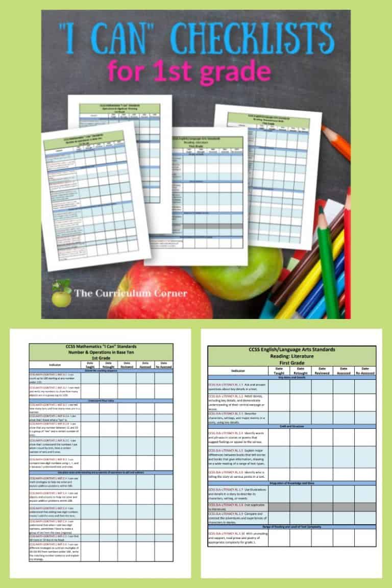 First Grade CCSS & "I Can" Checklists - The Curriculum Corner 123